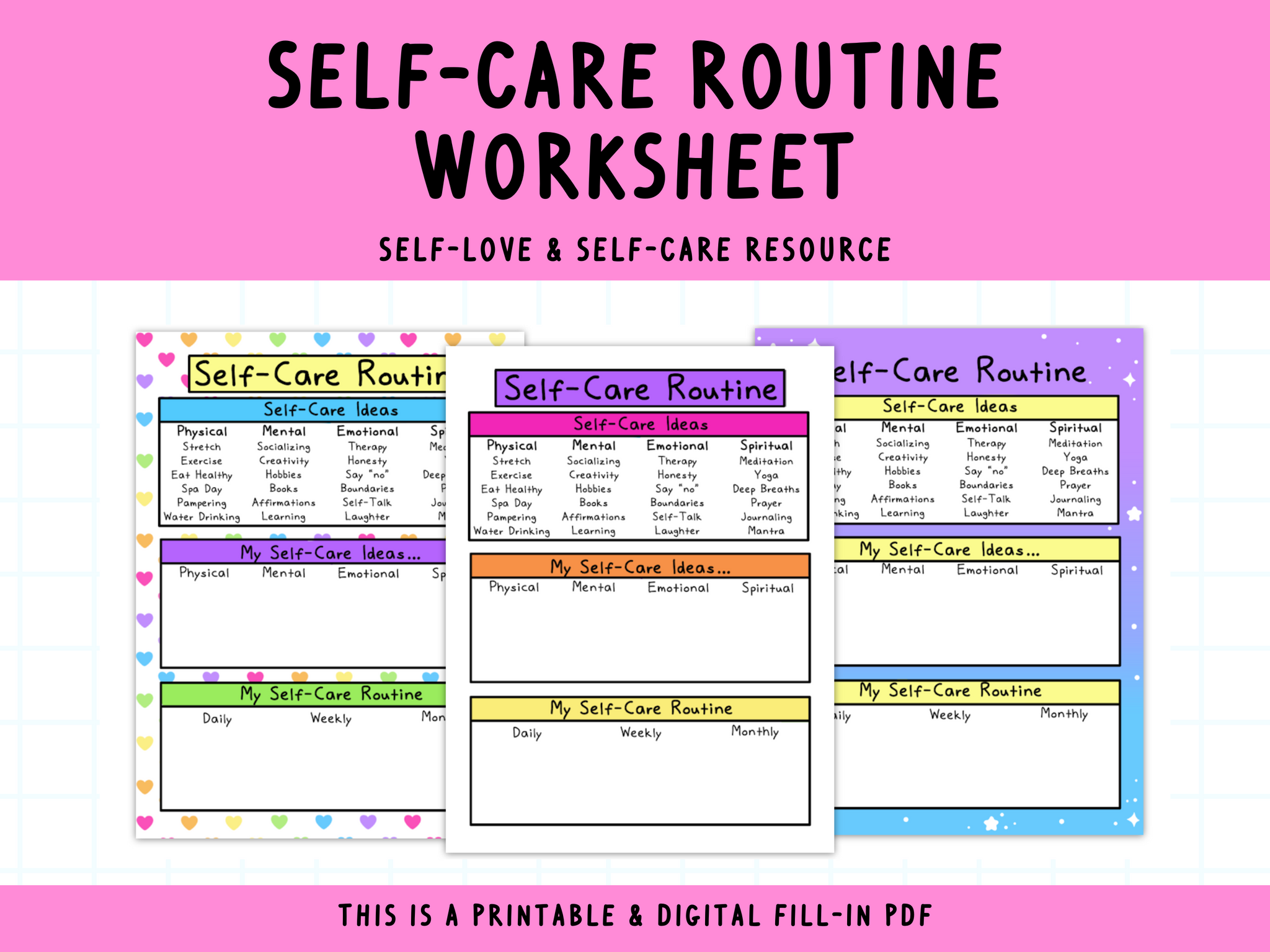 Self-Care Routine Worksheet – SelfLoveRainbow