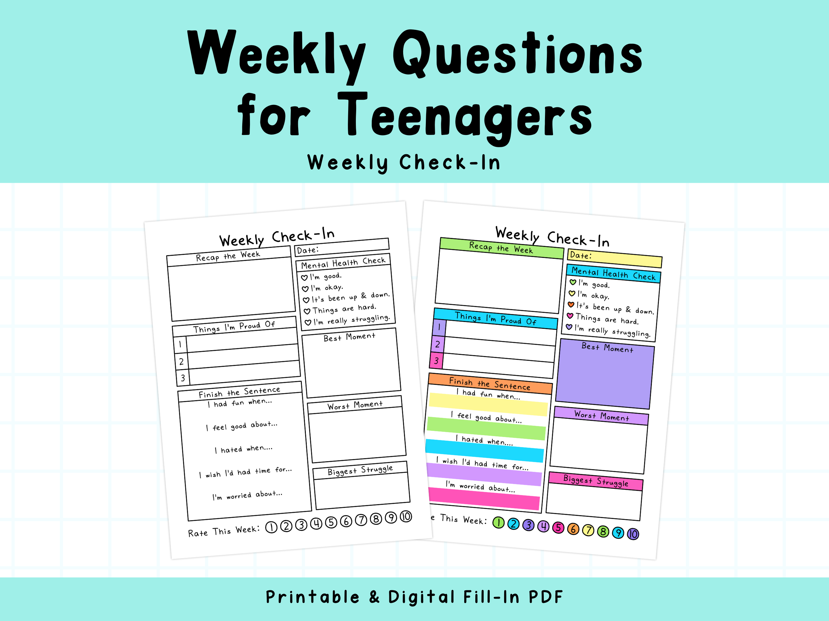 Weekly Check-In For Teens – SelfLoveRainbow