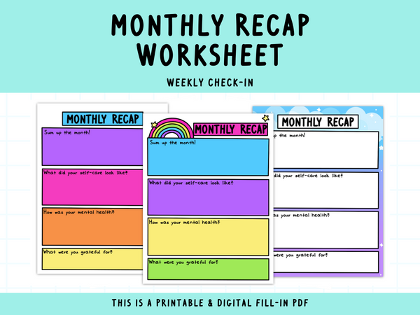 Monthly Recap Worksheet – SelfLoveRainbow