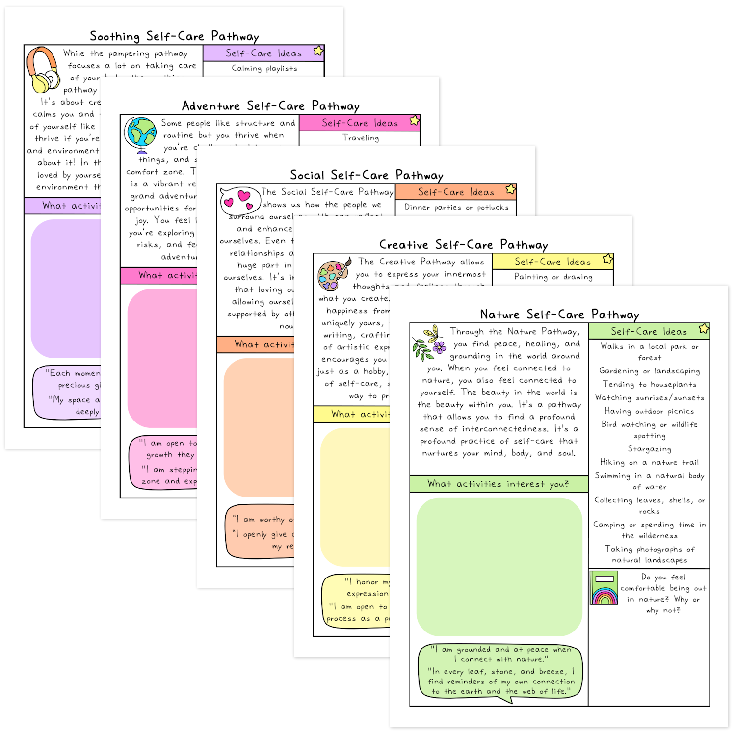 Self-Care Pathways Workbook | Your Self-Care Style | Self-Love Rainbow ...