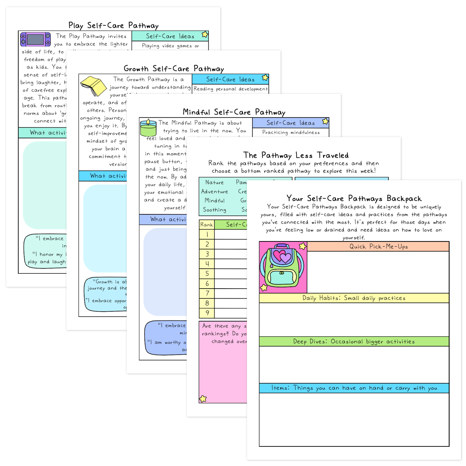 Self-Care Pathways Workbook | Your Self-Care Style | Self-Love Rainbow ...