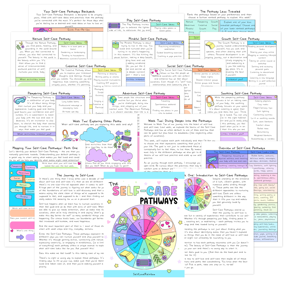 Self-Care Pathways Workbook | Your Self-Care Style | Self-Love Rainbow ...