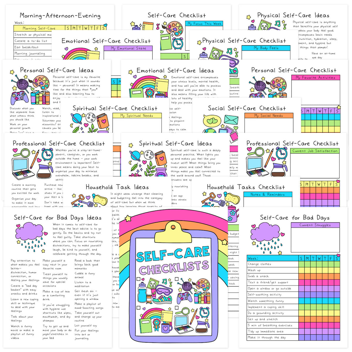 Self-Care Checklists | Tracker for Self-Care | Self-Love Rainbow ...